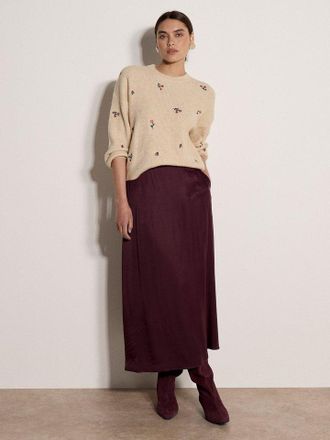 Apricot Strickpullover Weicher Pullover mit Blumenstickerei