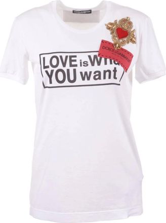 Dolce & Gabbana Femme, Tops, Blanc, Taille: 42 FR Love Is What You Want Short Sleeve T-shirt