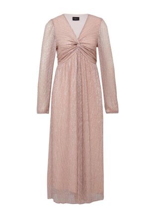 s.Oliver Midikleid Kleid Plissiertes Maxikleid mit Knoten-Detail und Metallic-Effekt