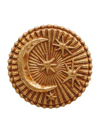 Chehoma Ex-Voto Strahlende Wanddekoration, Mond und Sterne, antik, goldfarbene Patina, 10 cm