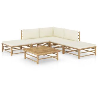 vidaXL Salon de jardin 6 pcs avec coussins blanc cr&egrave;me bambou vidaXL