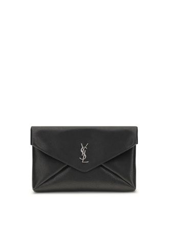 Saint Laurent Cassandre Calfskin Leather Clutch - Black