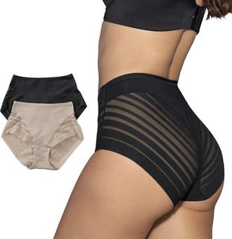 Leonisa Culotte Gainante Classique avec Contrôle du Ventre et Bandes de Tulle - Individuel ou Lot de 2