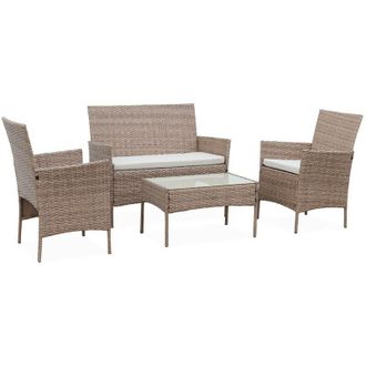 Sweeek Sweeek - Gartenset aus Polyrattan, 4 Pl&auml;tze Molt&egrave;s Natur / Beige