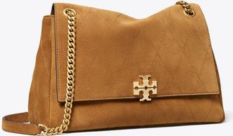 Tory Burch Gro&szlig;e gesteppte Charlie Schultertasche aus Wildleder