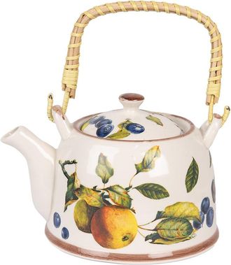 Clayre & Eef Teekanne mit Filter 800 ml Weiß Gelb Keramik Orange