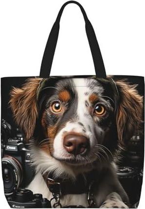 Generic Chien Tenant Un Appareil Photo Sac Fourre-Tout Imperm&eacute;able Sacs De Courses D&eacute;contract&eacute; Sac A Main Femmes Pour Shopping Plage Travail