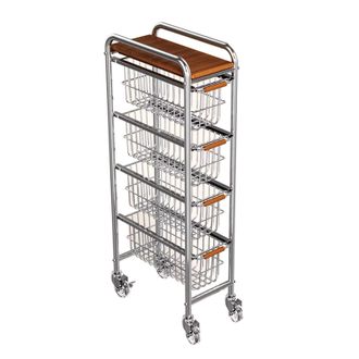 Generic 5-Etagen K&uuml;chenwagen aus Metall mit Holzplatte, Praktischer Aufbewahrungswagen auf Rollen, Rollwagen Schmal f&uuml;r Kleine R&auml;ume in Esszimmer, Badezimmer,