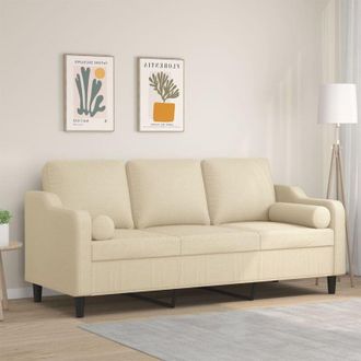 vidaXL 3-Sitzer-Sofa mit Zierkissen Creme 180 cm Stoff Vidaxl