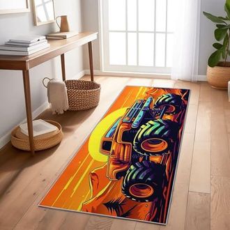 Generic Tapis de Couloir 50 x 150 cm Antiderapant, Dessin animé Géant Monster Truck Lavable en Machine Poil Ras Decoration Tapis - Couleur Orange Descente de 