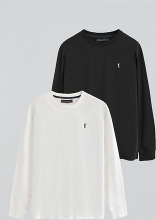 Polo Club Zweierpack Herren-T-Shirts wei&szlig; und schwarz mit langen &Auml;rmeln und gesticktem Rigby Go-Logo