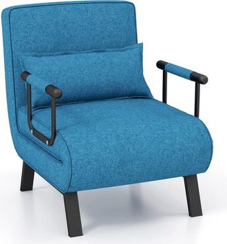 Costway Costway - Fauteuil Convertible &agrave; Lit 1 Place, Fauteuil de Salon 4-en-1, Dossier R&eacute;glable en 6 Positions avec Oreiller Gris Fonc&eacute;