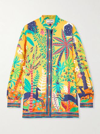 Emporio Sirenuse Chemisier En Serge De Soie Imprimée Kelsy X Louis Barthélemy - Jaune