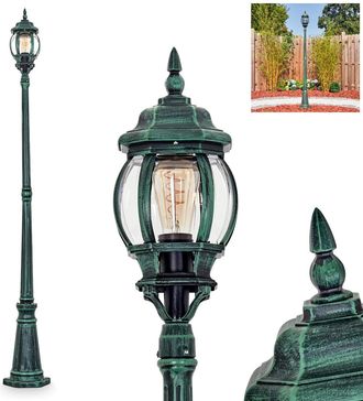 HOFSTEIN Kandelaber Lentua, Außenwegeleuchte aus Metall/Kunststoff in Schwarz/Grün/Klar, Wegeleuchte im Vintage/Antik/Landhaus-Design für Garten, Außenbereich,