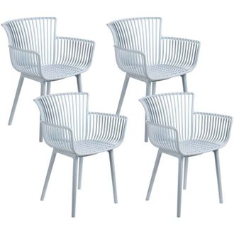 Beliani Beliani - Lot de 4 Chaises de Salle &agrave; Manger en Plastique Int&eacute;rieur Ext&eacute;rieur avec Accoudoirs Bleu Pesaro