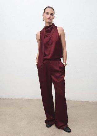 Mango Satinbluse mit Foulard rotbraun - Damen - XL - MANGO