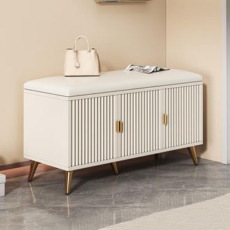 Generic Schuhregalbank Mit 4 Türen, Versteckter Schuhschrank-Organizer - Aufbewahrungsbank for Den Eingangsbereich Mit Verstellbaren Regalen Gepolsterter Sitz