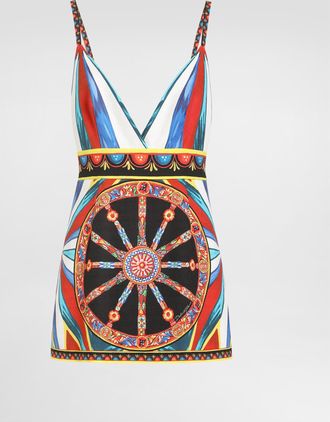 Dolce & Gabbana Kurzkleid Aus Stuoia-gewebe Mit Carretto-print - Frau Kleider Mehrfarbig 38