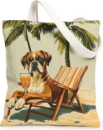 Generic Sac fourre-tout amusant en toile motif chien boxer 33 x 38,1 cm, sac &agrave; bandouli&egrave;re r&eacute;utilisable pour femme, peinture danimaux domestiques, d&eacute;coration 