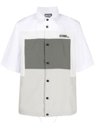 Diesel chemise colour block &agrave; logo brod&eacute; - Blanc