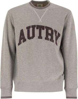 Autry Homme, Sweatshirts et sweats &agrave; capuche, Gris, Taille: M SweaT-shirt ras du cou avec logo appliqu&eacute;