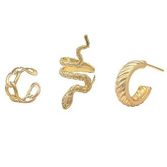 Generic 3 Pcs Serpent Clip Boucles doreilles Or Pas Perc&eacute; Punk Pas Perc&eacute; Oreille Piercing Clip Oreille Piercing pour Femmes Hommes Faux Piercing Bijoux Gothiq