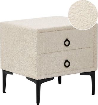 Beliani Beliani - Table de chevet Nuit Blanc cassé 2 Tiroirs de Rangement Pieds en Métal Noir Tissu Bouclé Blanc Cassé Sezanne