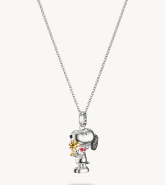Thomas Sabo Snoopy & Woodstock-Pavé-Anhänger aus der Peanuts-Kollektion aus 18-Karat vergoldetem Silber mit Details in Schwarz und Rot
