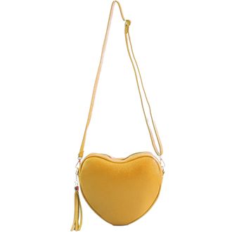 modamoda.de T267 Damen Leder Herzf&ouml;rmige Umh&auml;ngetasche Schultertasche, handmade in Italy (Senfgelb)