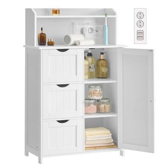 Vasagle 100 cm de Hauteur Meuble de Salle de Bain, Meuble de Rangement, Armoire, avec Multiprise, 3 Tiroirs, 1 Porte, 2 Étagères Réglables, pour Salle à Mange