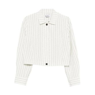 Low Classic Stripe Pinched Shirt Jacket - - Blouses & Shirts - Damen - Wei&szlig; - S