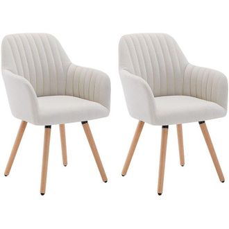 Vente-Unique Vente-unique - Lot de 2 chaises avec accoudoirs - Tissu et pieds bois de h&ecirc;tre - Cr&egrave;me - eleana