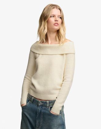 Superdry pull en maille Bardot, Desert Bone blanc cass&eacute;