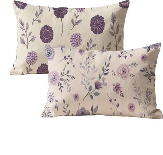 Generic Kissenbezug 50x70 Lila Sofakissen Rechteck Dekokissen Bezug Doppelseitig Leinen Kissenbez&uuml;ge Blumen Muster Seitenschl&auml;ferkissen Bezug 2er Set Couch Wo