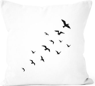 Autiga Kissenbezug V&ouml;gel Birds Fly Kissen-H&uuml;lle Deko-Kissen 40x40 Baumwolle wei&szlig; 40cm x 40cm