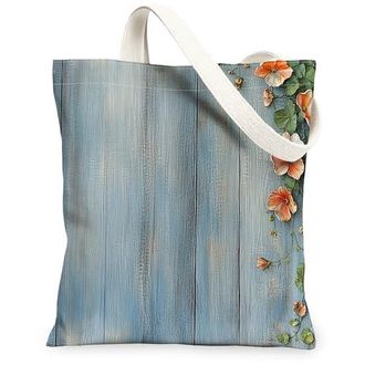Generic Sac fourre-tout en toile de fleurs de capucine de printemps pour faire du shopping, 33 x 38,1 cm, motif floral rustique, sac d&eacute;picerie r&eacute;utilisable, s