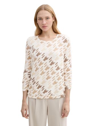 Tom Tailor Damen Longsleeve mit Raffarm, 37156 - Abstract Houndstooth Print, XL