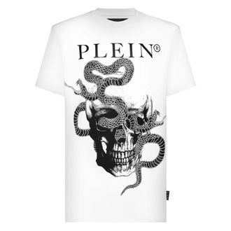 Philipp Plein Homme, Tops, Blanc, Taille: 4XL T-Shirt Col Rond Snake