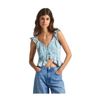 Pepe Jeans London Blumiges Leinentop mit R&uuml;schen - - Blouses & Shirts - Damen - Mehrfarbig - M