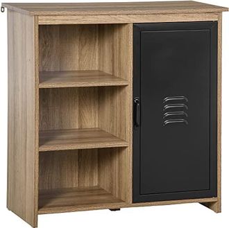 HOMCOM Buffet Industriel - Meuble de Rangement sur Pied 3 niches Placard - en Bois et Porte m&eacute;tal Noir