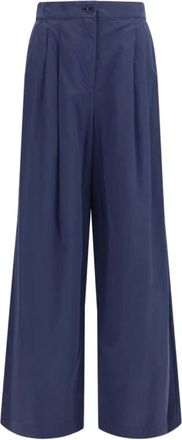 Max Mara Femme, Pantalons, Bleu, Taille: 38 FR Pantalon large en popeline de coton