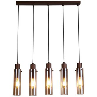 Searchlight Searchlight Sweden Suspension de plafond &agrave; 5 lampes II en m&eacute;tal moka et verre ambr&eacute;