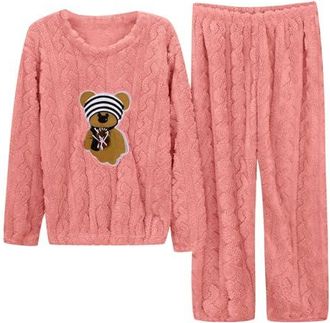 Generic Costume dhiver chaud en flanelle jacquard de couleur unie pour femme, rose, Taille unique