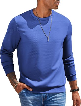 Coofandy Herren Sweatshirt Männer Sweatshirt Ohne Kapuze Longsleeve Langarmshirt mit Rundhals Pullover Crew Neck Sweater