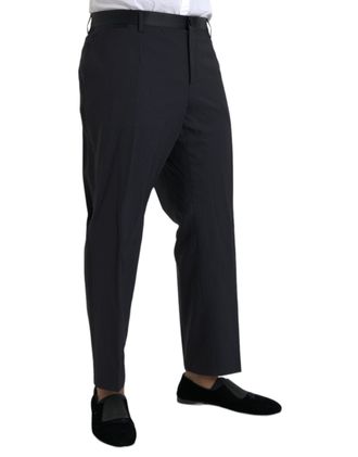 Dolce & Gabbana Blue Wool Men Skinny Dress Pants Virgin Silk Polyester