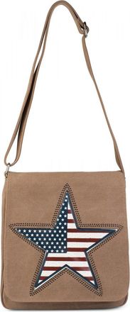 styleBREAKER Canvas Umhängetasche mit USA Stern Applikation, Schultertasche, Tasche, Unisex 02012115, Farbe:Braun