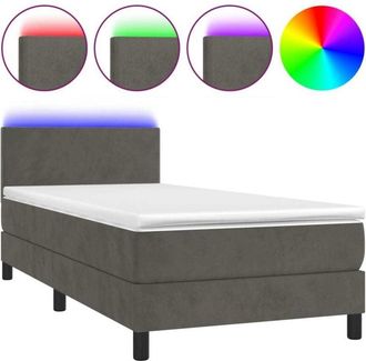 Les Tendances Lit à sommier tapissier matelas et LED Gris foncé 100x200 Velours