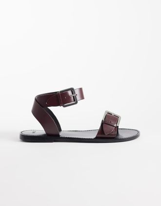 Mango Sandales plates en cuir avec boucles - Chocolat-Marron