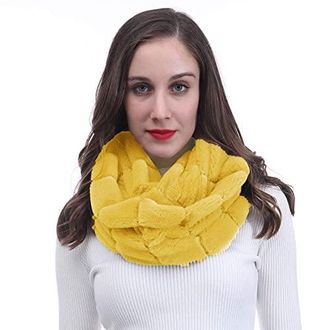 Lina & Lily &Eacute;charpe dhiver en fausse fourrure double boucle Infinity, jaune moutarde, taille unique, (Scarf-Ladies-Fur Snood)