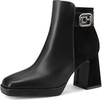 Queen Helena Bottines à talons larges bottines avec fermeture éclair latérale décontractées pour femme ZM9836, Noir, 38 EU